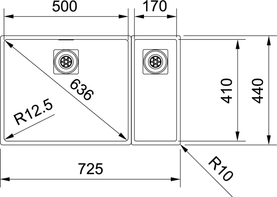 Franke Centinox - RVS spoelbak CMX 160-50-17, 73x44 cm 122.0363.367 ...