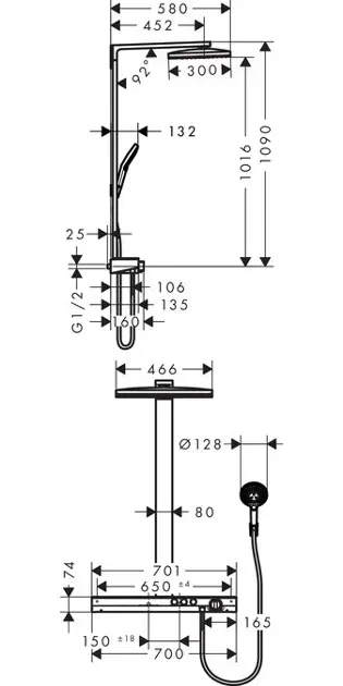 Hansgrohe Rainmaker Select - Duschsäule Showerpipe 460 2jet, weiß ...