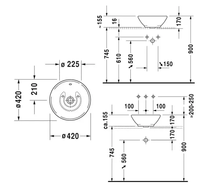 Duravit Bacino - Waskom met overloop, zonder kraangat, diameter 42 cm ...