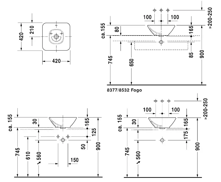 Duravit Bacino - Vasque à poser, 42x42 cm, sans trou pour robinet ...