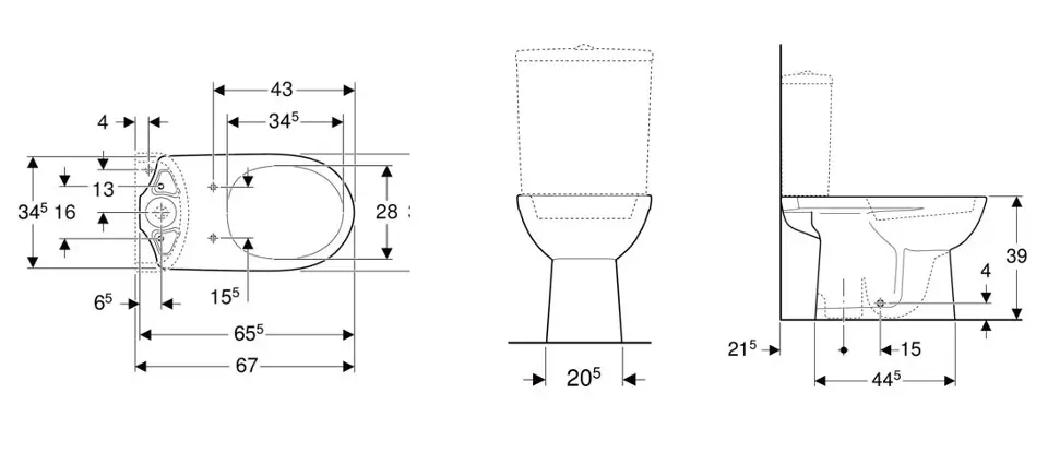 Geberit Selnova - WC monoblocco, scarico a pavimento, 67x36 cm, bianco ...