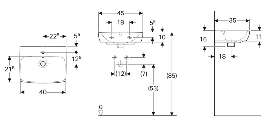 Geberit Selnova Square - Lavamanos 45x35 cm, con 1 orificio para grifo ...