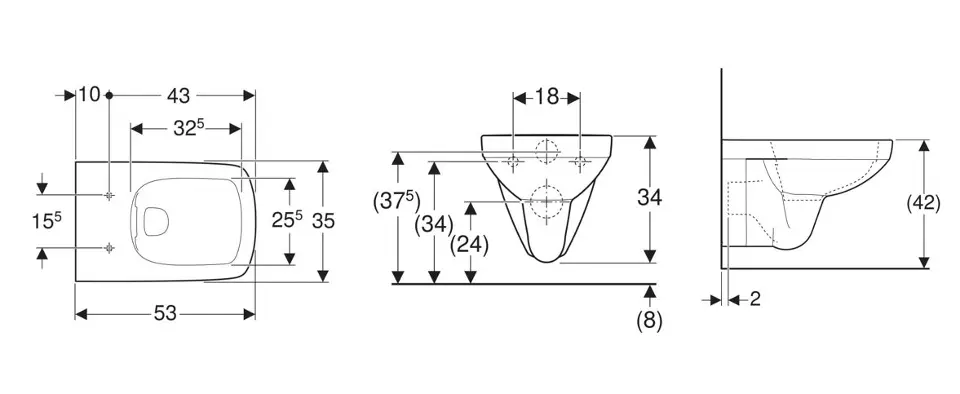 Geberit Selnova Square - Wand-WC, 530x350 mm, Spülrandlos, Weiß 501.458.00.7 | Sanitino.de