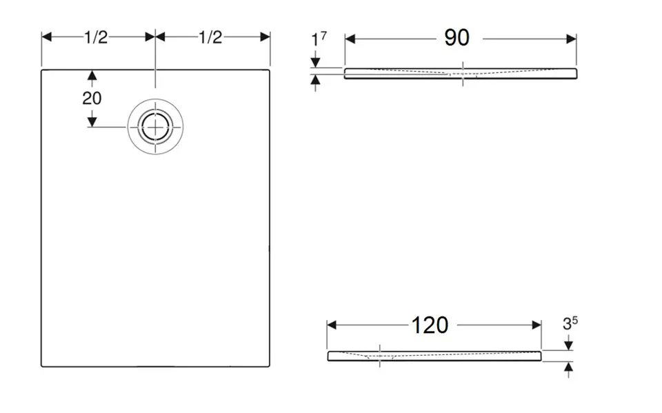 Geberit - Duschwanne 90x120 cm, weiß 550.327.00.1 | Sanitino.de