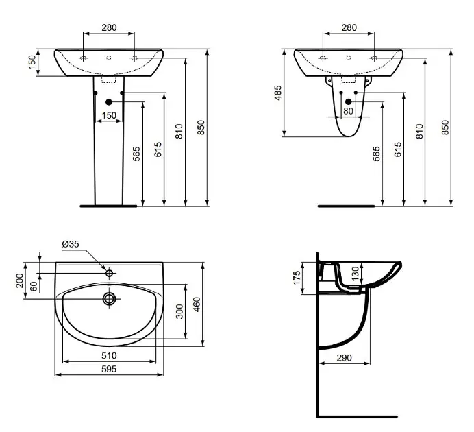 Ideal Standard Alpha - Waschtisch 60x46 cm, mit Überlauf, Hahnloch ...