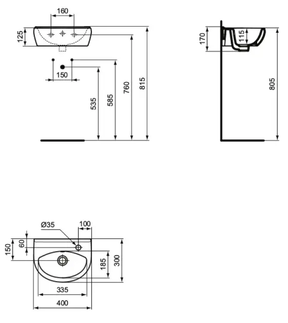 Ideal Standard Alpha - Lave-main 40 cm, avec trop-plein, trou pour ...