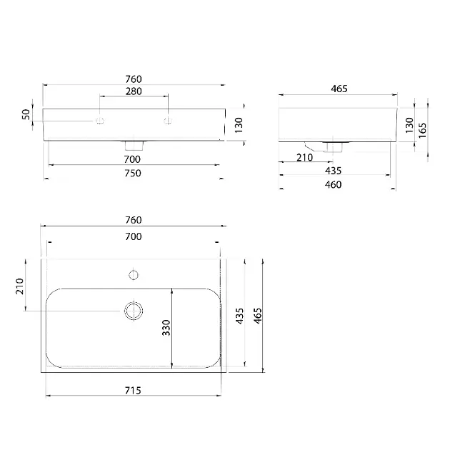 Sapho Toridi - Umyvadlo 76x47 cm, s přepadem, otvor pro baterii, bílá ...