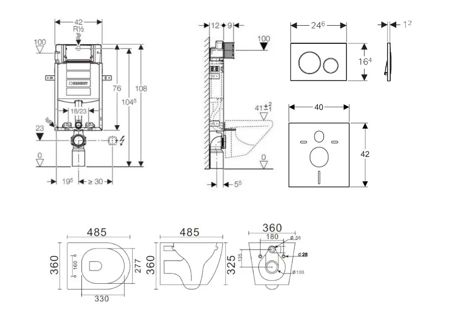 Geberit Kombifix - Set Vorwandelement, WC Gaia und Softclose-Sitz ...