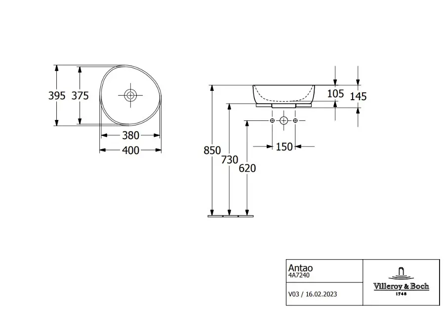 Villeroy & Boch Antao - Aufsatzwaschtisch, 40x40 cm, CeramicPlus, Pure ...