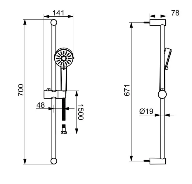Hansa Basic - Set de pommeau de douche, barre et flexible, 3 jets, chrome 55780133 | Sanitino.fr