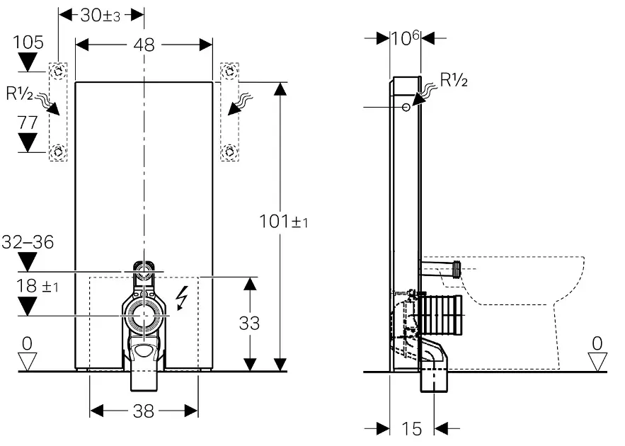 Geberit Monolith Plus - Sanitärmodul für Stand-WC, 101 cm, Anschluss ...