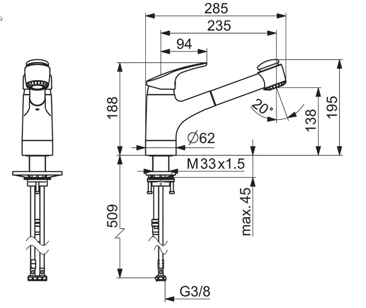 Hansa Mix - Spültisch-Einhebelmischer mit ausziehbarer Brause, Chrom ...