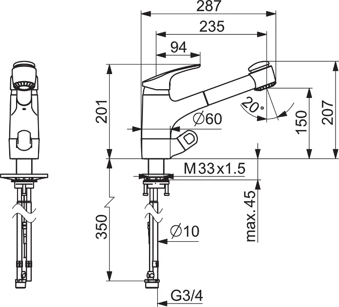 Hansa Mix - Spültisch-Einhebelmischer mit ausziehbarer Brause, Chrom ...