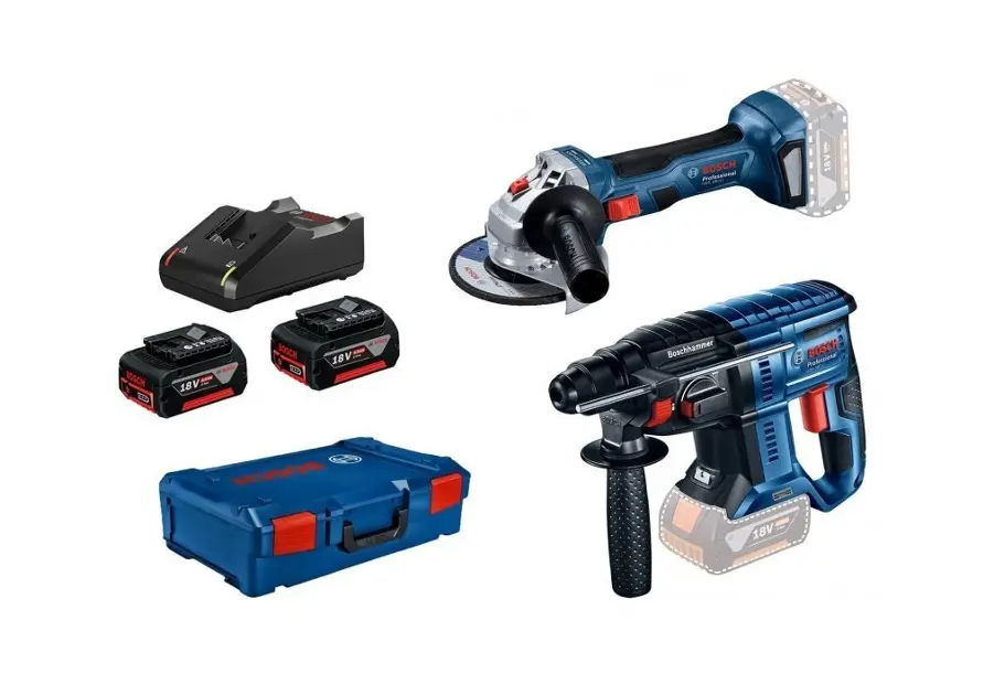 Bosch Gereedschap - 18V ACCU-boorhamer en haakse slijperset 125 mm, 2x 4,0 Ah GBA accu, lader ...