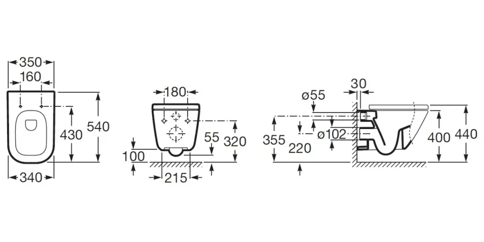Roca The Gap - Závěsný klozet s hlubokým splachováním, 340 x 540 x 400 ...