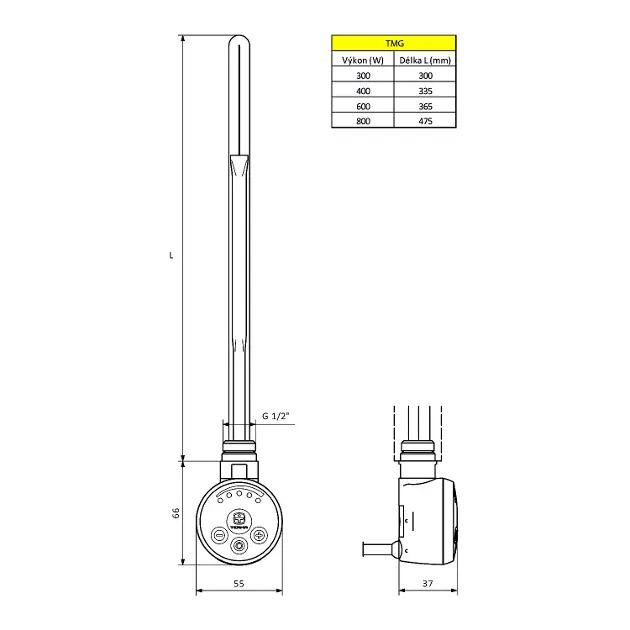 Aqualine Tmg - Tijă de încălzire cu termostat, 800 W, alb mat TMG304 ...