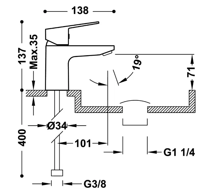 TRES Base - Umývadlová batéria s výpusťou Click-Clack, Cold-tres, Tres ...