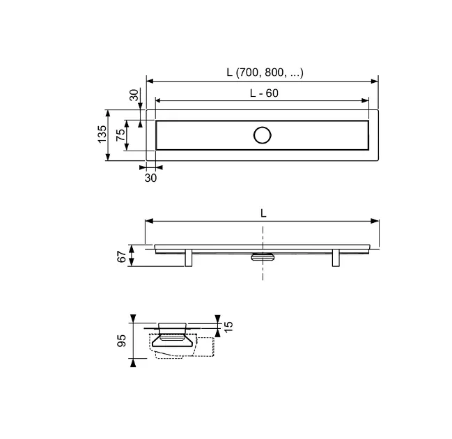 Tece Linus - Duschrinne 80 cm, mit Rost, Edelstahl gebürstet 15100089 ...