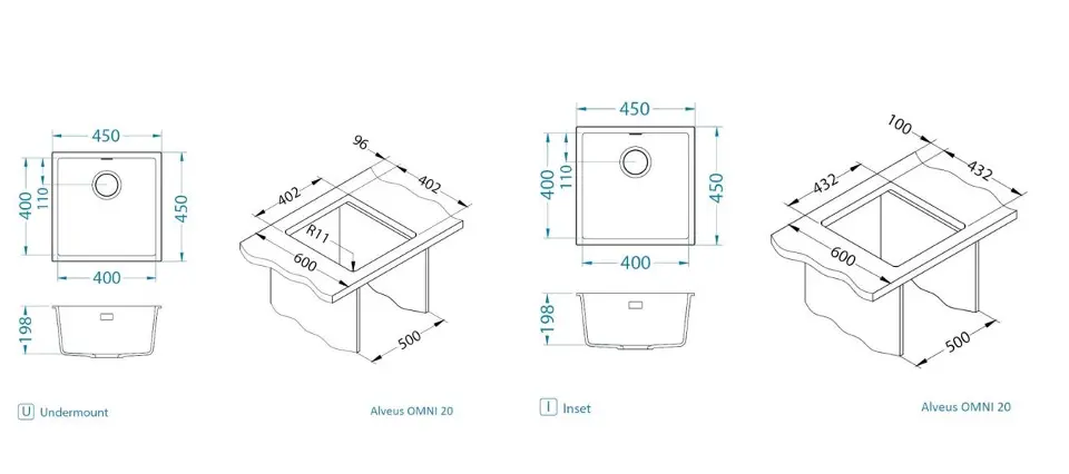 Alveus Omni - Granitový drez 45x45 cm, arctic 1150044 | Sanitino.sk