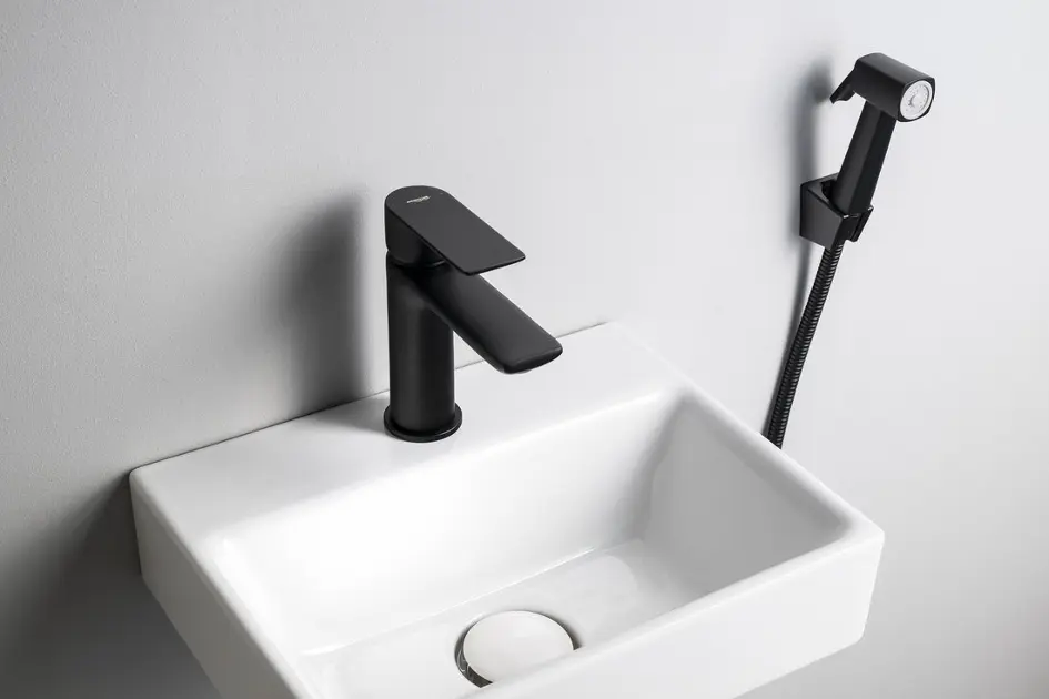 Aqualine - Umyvadlová baterie s bidetovou sprchou, matná černá SK401B ...