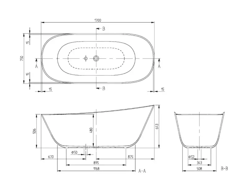 Villeroy & Boch Theano - Volně stojící vana 170x75 cm, Silent Flow ...