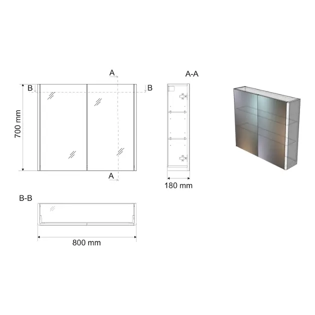 Aqualine Deneb - Dulap cu oglindă, 80x70x18 cm, 2 uși, alb mat DN080 ...