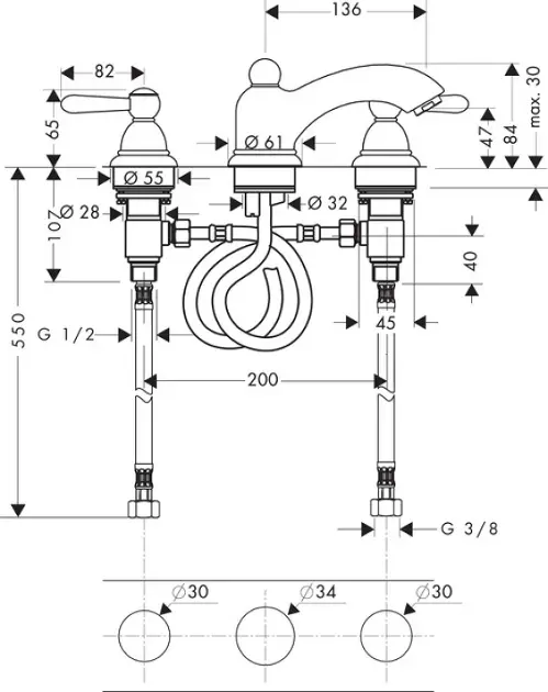 Axor Carlton - Trojotvorová umývadlová batéria, chróm/vzhľad zlata ...