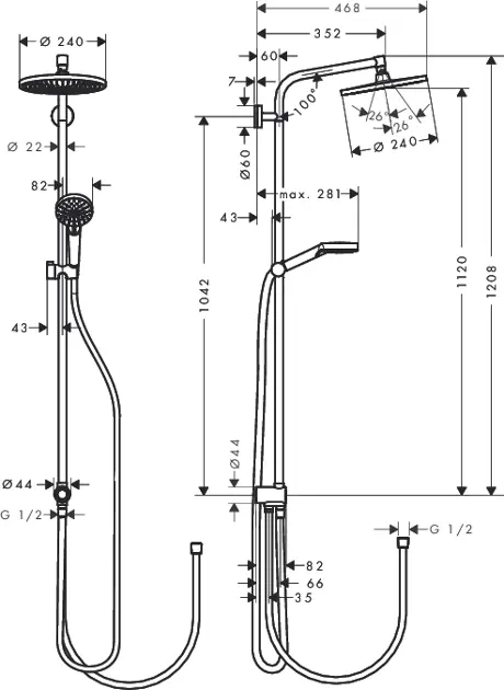 Hansgrohe - Set de duș S 240 Showerpipe pentru renovare, 1 jet ...