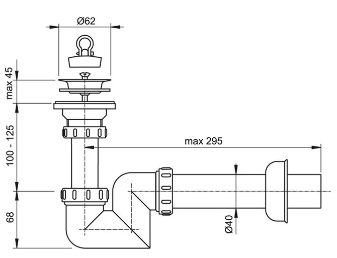 Alcadrain Sifony - Sifon umyvadlový "S" průměr 40 mm, nerez mřížka DN63 ...