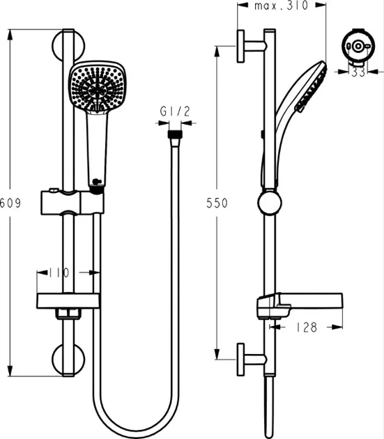 Ideal Standard Idealrain Cube - Set doccia, 3 getti, asta saliscendi 60 cm, cromato B0008AA ...