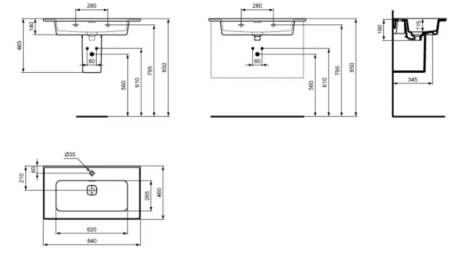 Ideal Standard Strada II - Meubelwastafel 84x46 cm, met kraangat, met ...