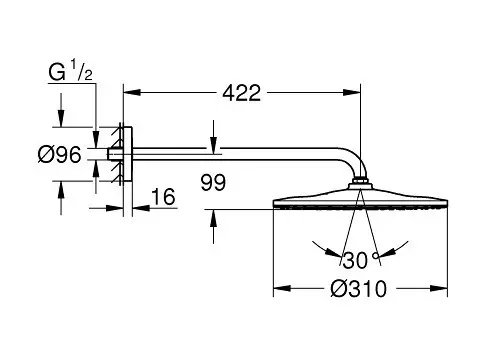 Grohe Rainshower - Douche de tête 310 Mono, 1 jet, bras de douche 42 cm ...