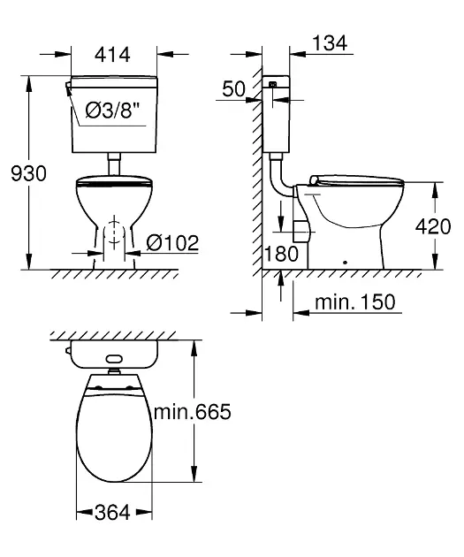 Grohe Bau Ceramic - Stand-WC-Kombination mit Spülkasten und Sitz ...