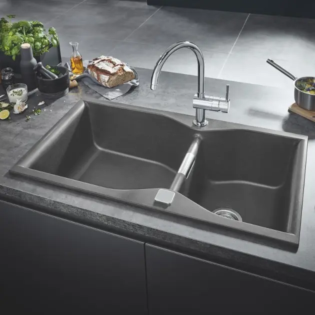 Grohe Fregaderos - Fregadero compuesto K700 con desagüe, 90x50 cm, gris ...