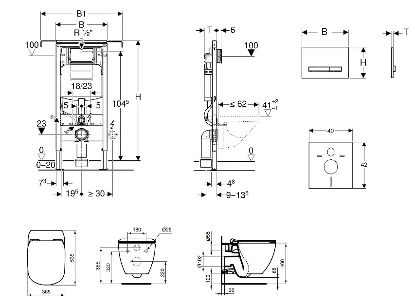 Geberit Duofix - Inbouwreservoir voor hangend toilet met SIGMA50 ...