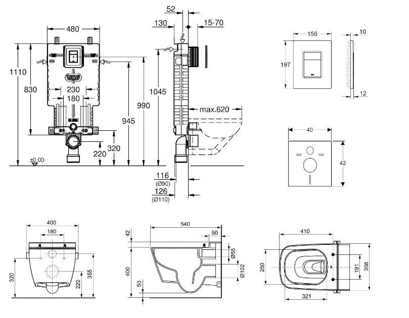 Grohe Uniset - Set předstěnové instalace, sprchovací toalety a sedátka ...