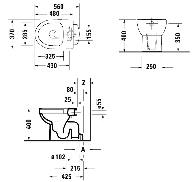 Duravit DuraStyle Basic - Stand-WC, Abgang senkrecht, Rimless ...