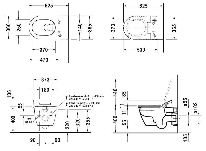 Duravit Darling New - Wand-WC für Bidet-WC-Sitz SensoWash, mit ...