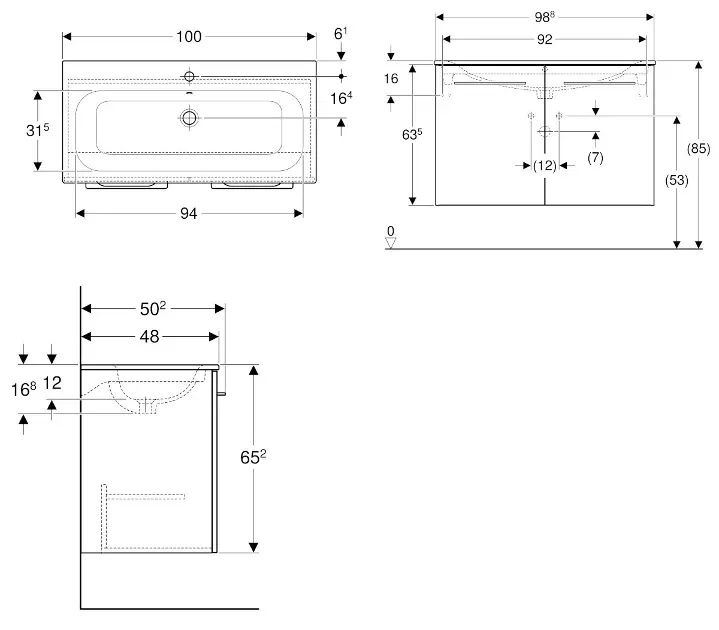 Geberit Selnova Square - Umývadlová skrinka 64x99x48 cm, s umývadlom, 2 ...