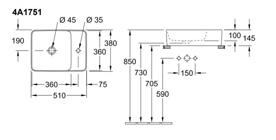 Villeroy & Boch Collaro - Aufsatzwaschbecken, 51x42 cm, ohne Überlauf ...