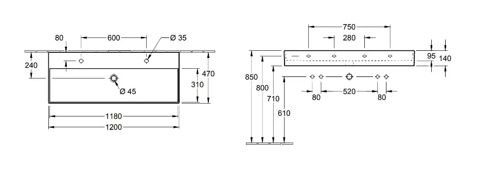 Villeroy & Boch Memento 2.0 - Double vasque 120x47 cm, sans trop-plein ...