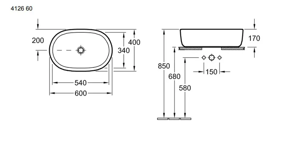 Villeroy & Boch Architectura - Lavabo sobre encimera 60x40 cm, con ...