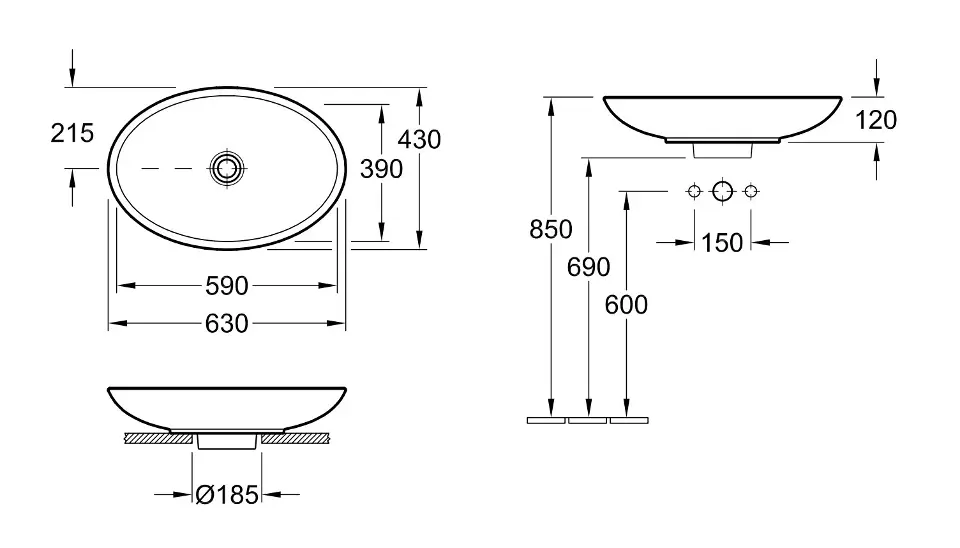 Villeroy & Boch Loop&Friends - Aufsatzwaschbecken, 63x43 cm, ohne ...