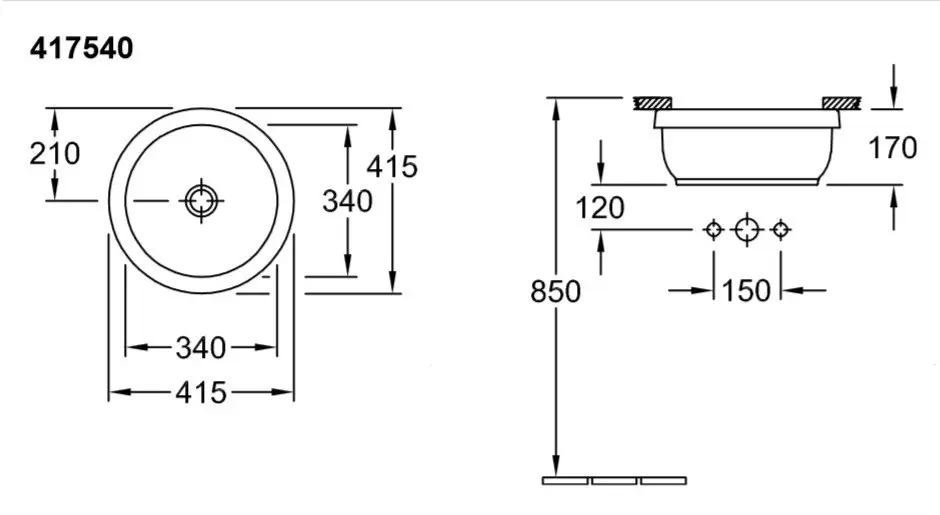 Villeroy & Boch Architectura - Lavabo ad incasso, diametro 34 cm, con ...