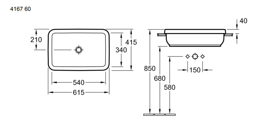 Villeroy & Boch Architectura - Einbauwaschbecken 62x42 cm, mit Überlauf ...