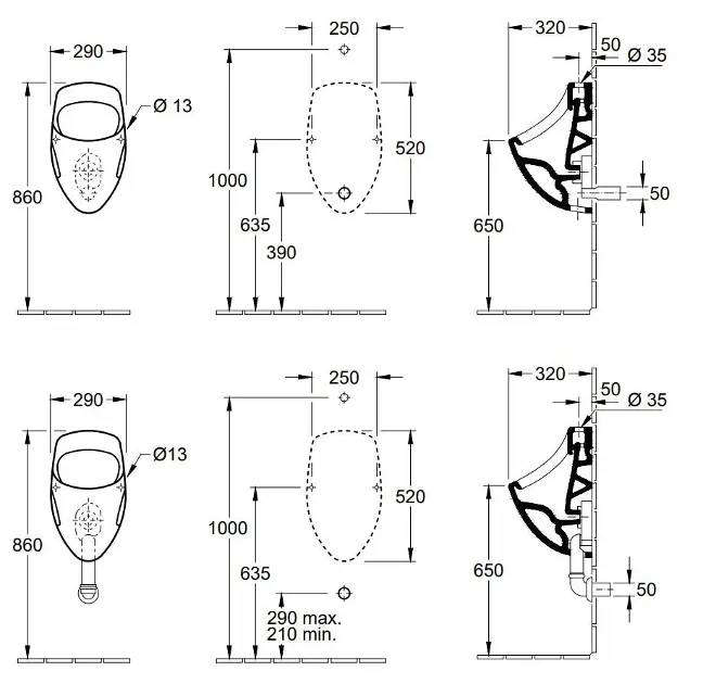 Villeroy & Boch O.novo - Absaugurinal, Zulauf von oben, Alpinweiß ...