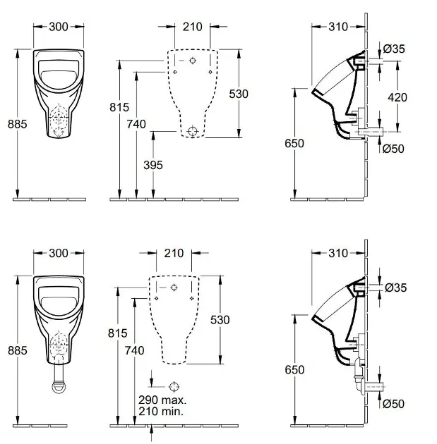 Villeroy & Boch O.novo - Absaugurinal, Zulauf von hinten, CeramicPlus ...