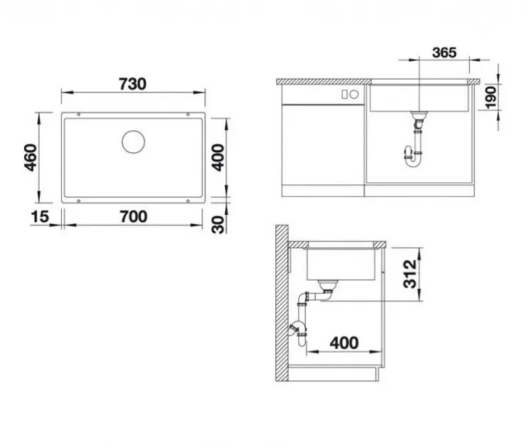 Blanco Subline 700 - Fregadero de silgranite, 730x460 mm, InFino, gris ...