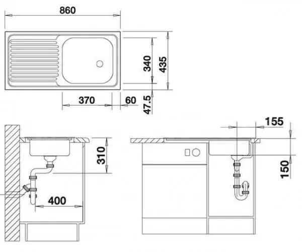 Blanco Top EES - Spoelbak, 86x44 cm, rvs 500370 | Sanitino.be/nl